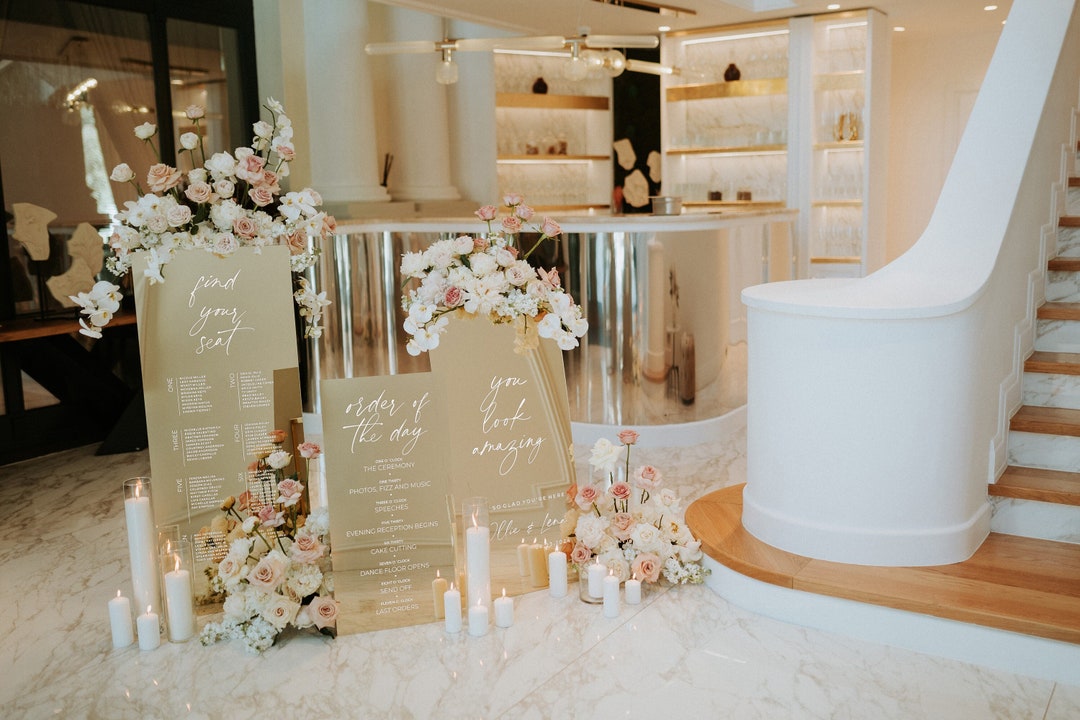 Gold Mirror Wedding Sign Bundle Seating Chart Sign Wedding Welcome Sign ...