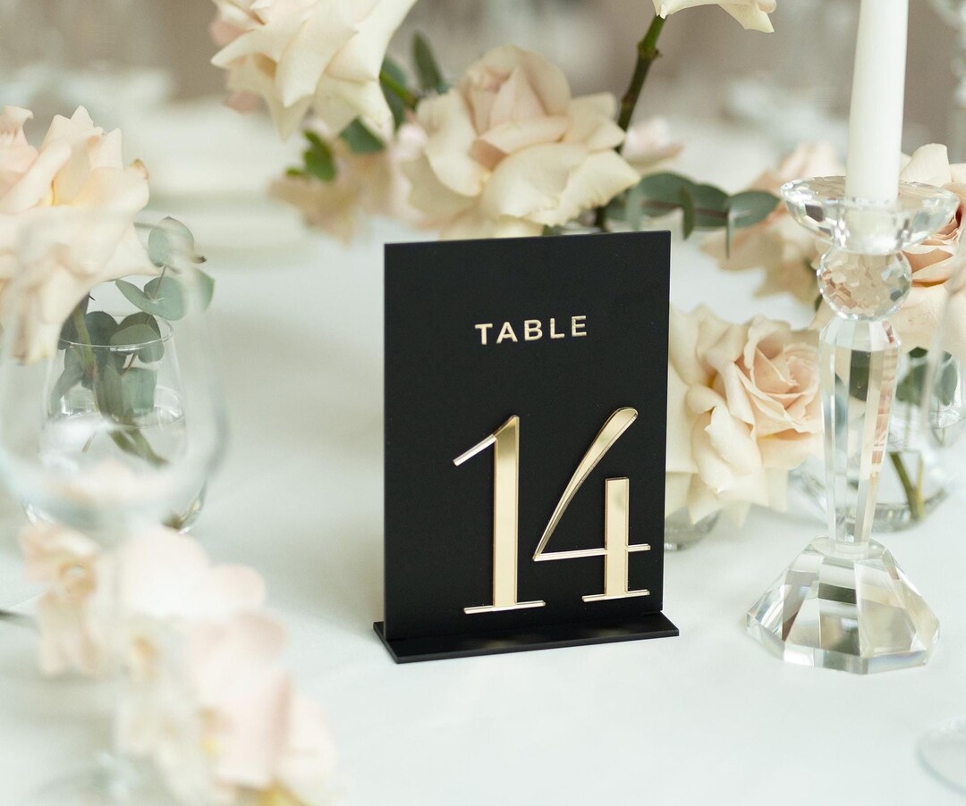 Acrylic Table Numbers - 3D Table Numbers With Stands - Matte Black Gold ...