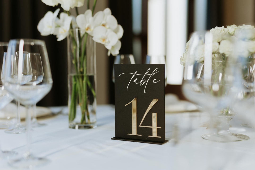 Glossy Black Table Number Signs - 3D Gold Mirror Table Numbers - Modern ...