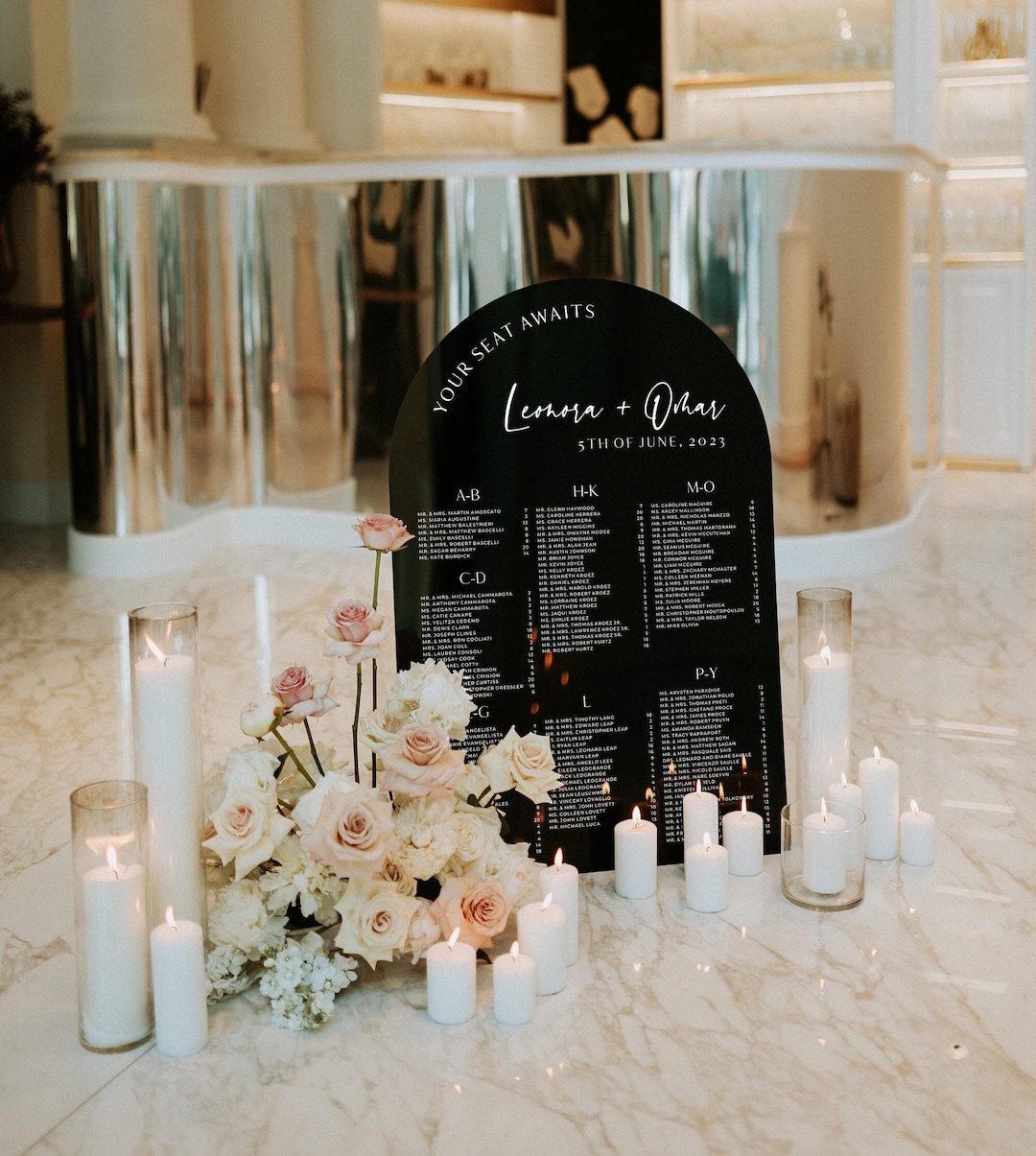 Arch Seating Chart - Wedding Reception Seating Plan - Glossy Black ...