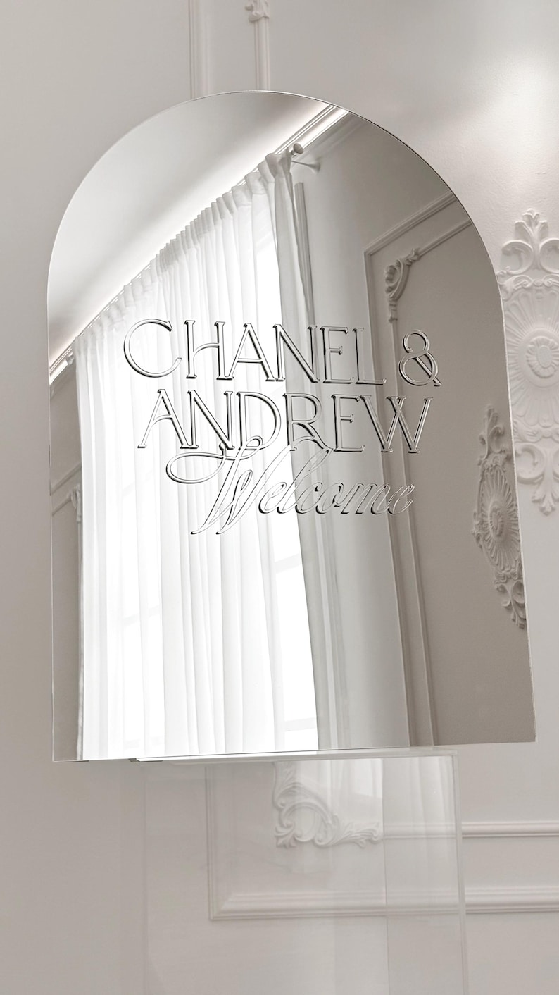 Silver Mirror Wedding Sign - Arched Shape Welcome Sign - Personalized ...