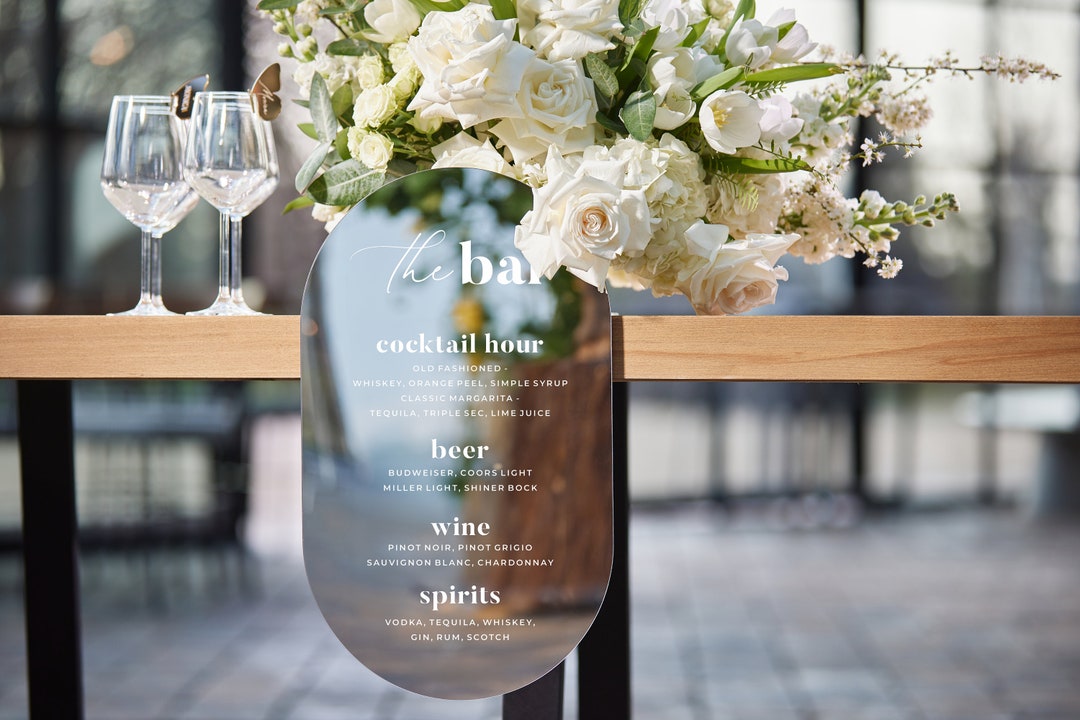 The Bar, Silver Mirror Floating Bar Sign Wedding Signage Acrylic Bar ...
