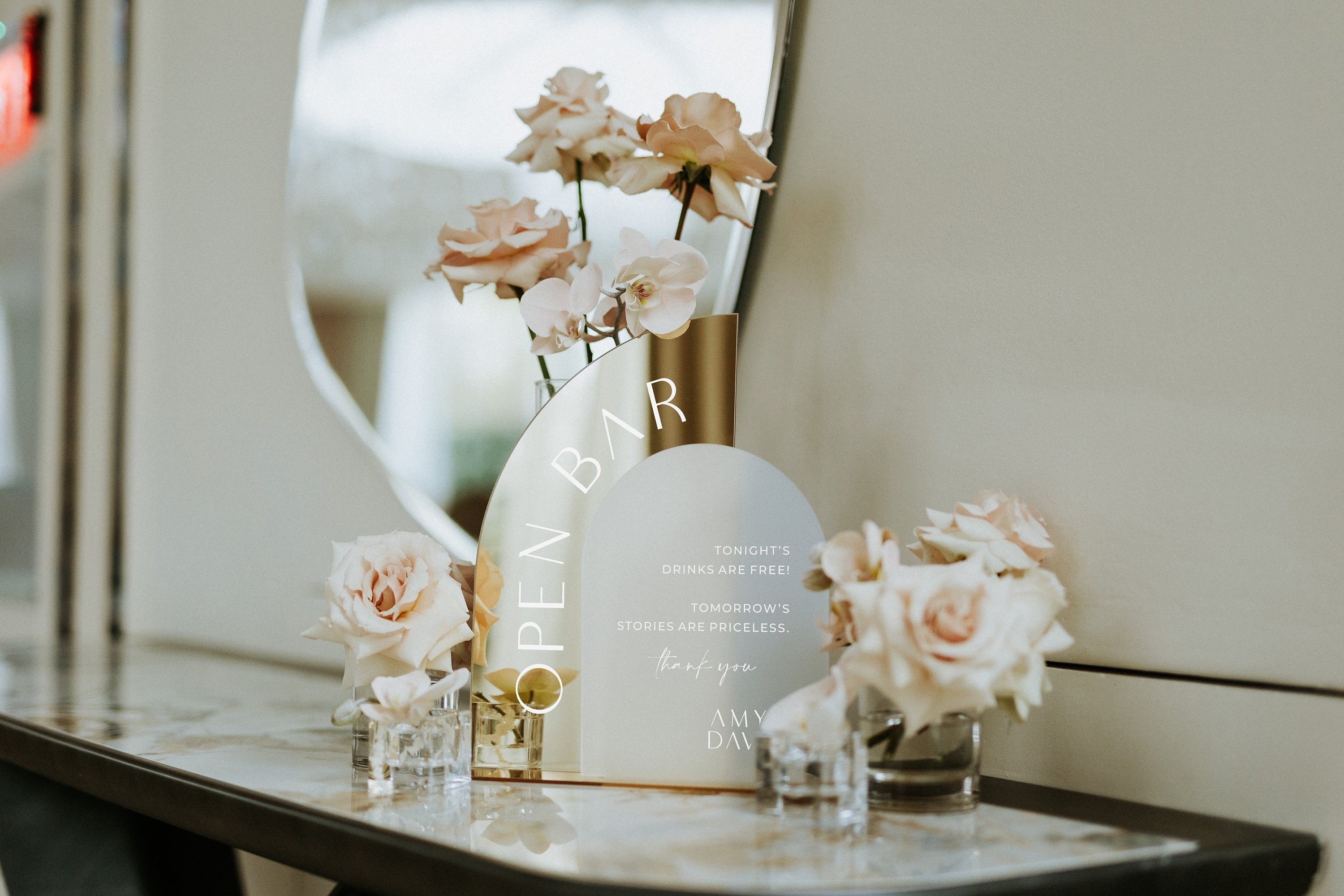 Open Bar Wedding Arched Gold Mirror Frosted Acrylic Bar Sign - Etsy