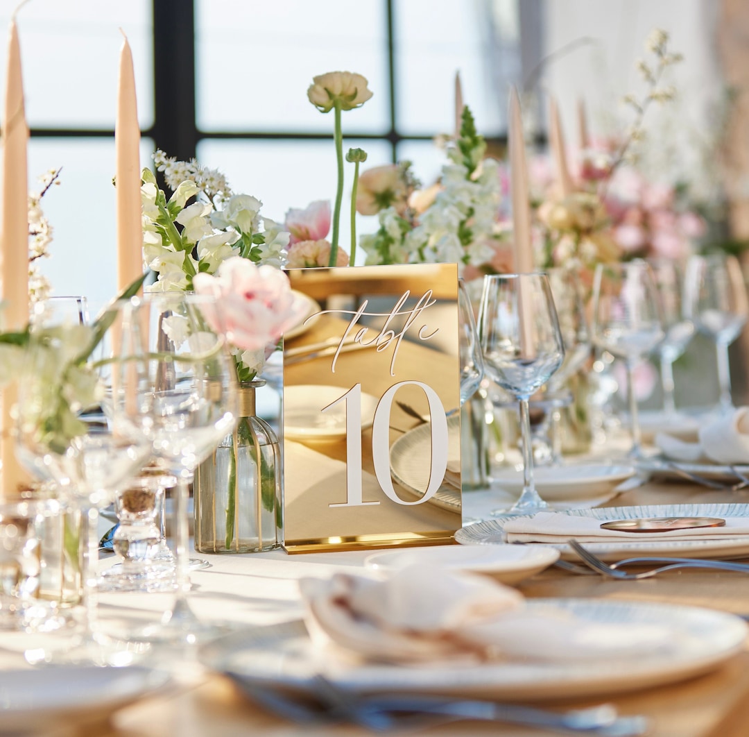 Gold Mirror Table Numbers - Wedding Table Signs - Wedding Table Decor ...