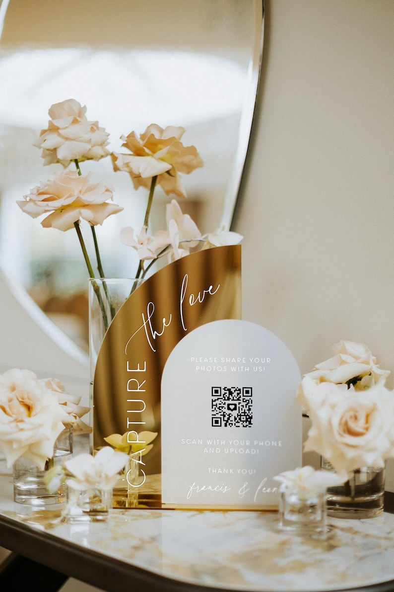 Wedding QR Code Sign QR Code Photos Sign Gold Mirror - Etsy Australia