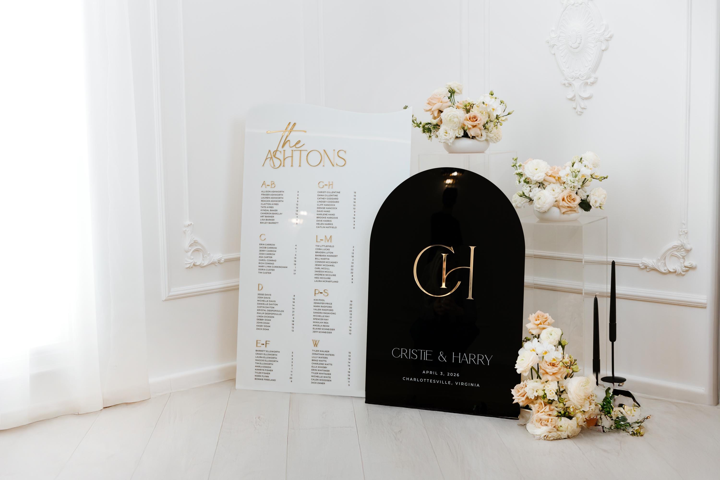 Black Acrylic Seating Chart & Wedding Welcome Sign - Reception Sitting ...
