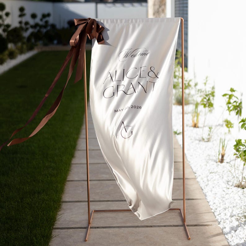 Satin Fabric Wedding Welcome Sign | Personalized Wedding Banner | Silky ...