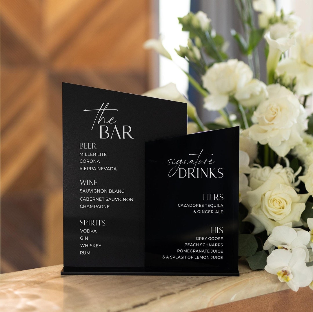 Black Acrylic Bar Sign Signature Drink Sign Wedding Bar Sign His and ...