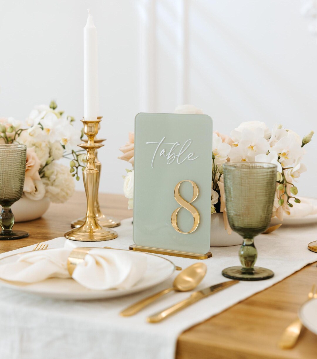Acrylic Table Numbers - Sage Acrylic Gold Mirror Wedding Table Signs ...