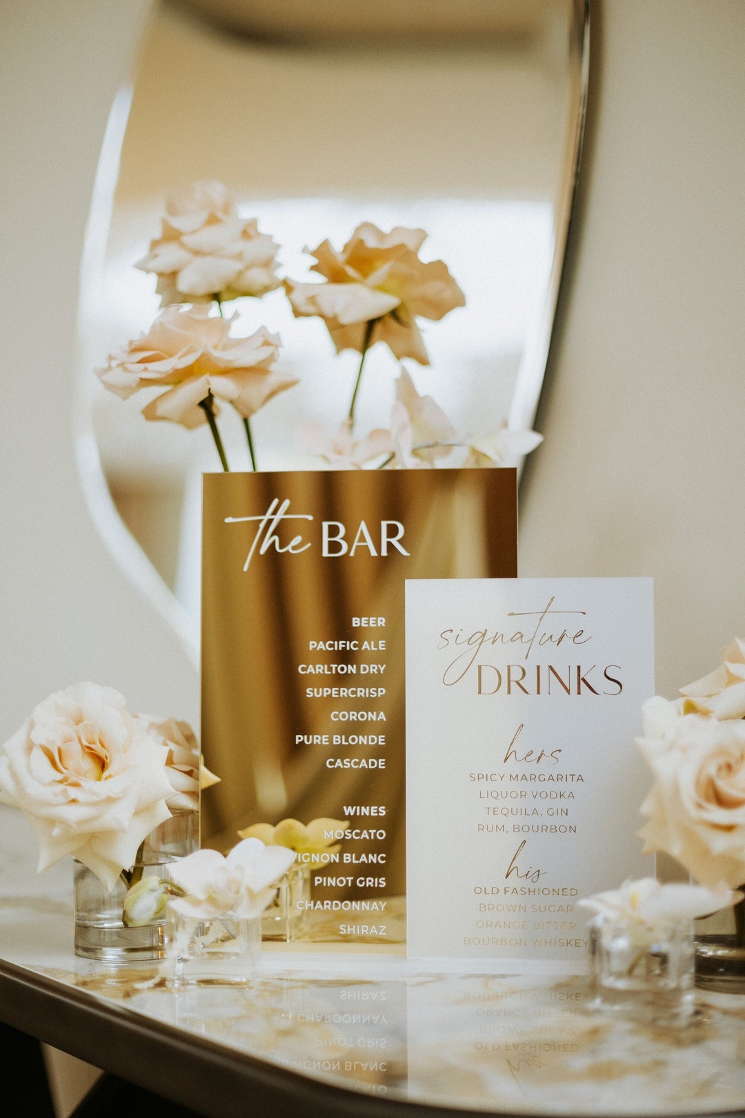 Gold Mirror Bar Sign - Signature Drinks Sign - Wedding Bar Menu - His ...