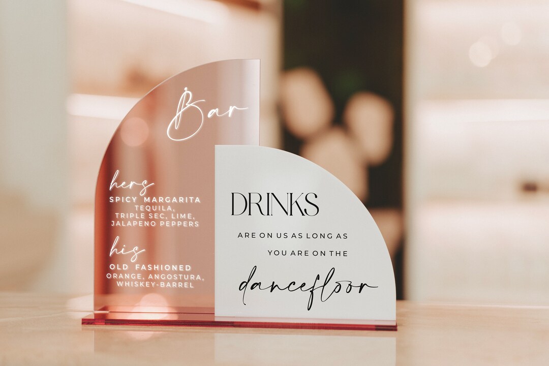 Rose Gold Wedding Bar Sign Wedding Bar Menu Signature Drinks Wedding ...