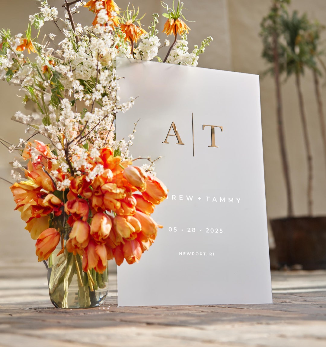 Frosted Acrylic Wedding Welcome Sign With 3D Gold Mirror Initials ...