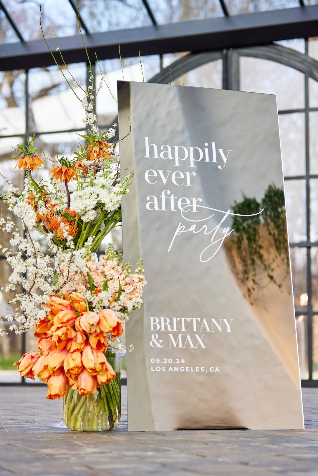 Silver Mirror Wedding Sign - Wedding Welcome Sign - Happily Ever After ...