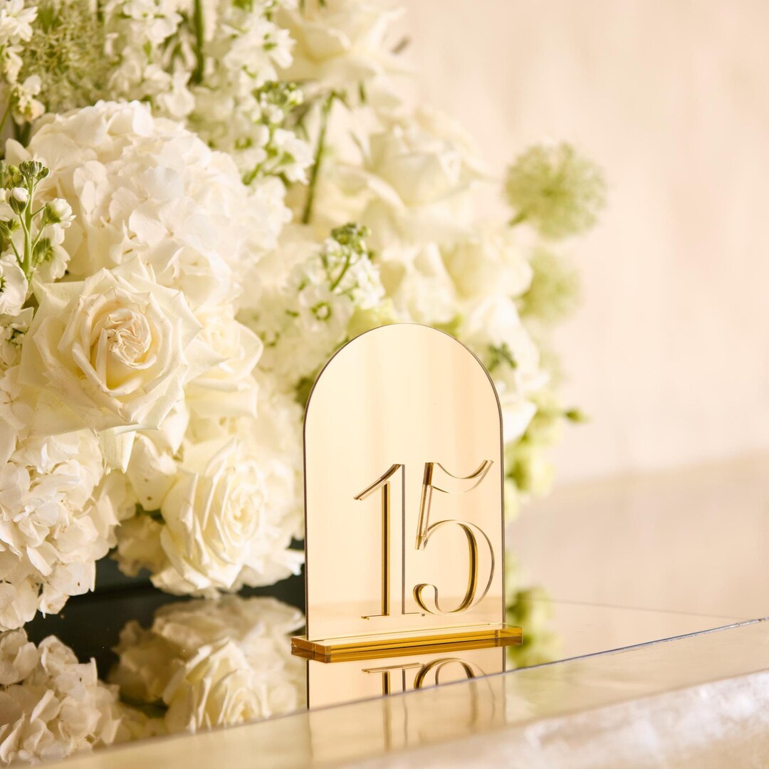 Gold Mirror Table Numbers – Arched Acrylic Wedding Table Signs - Etsy