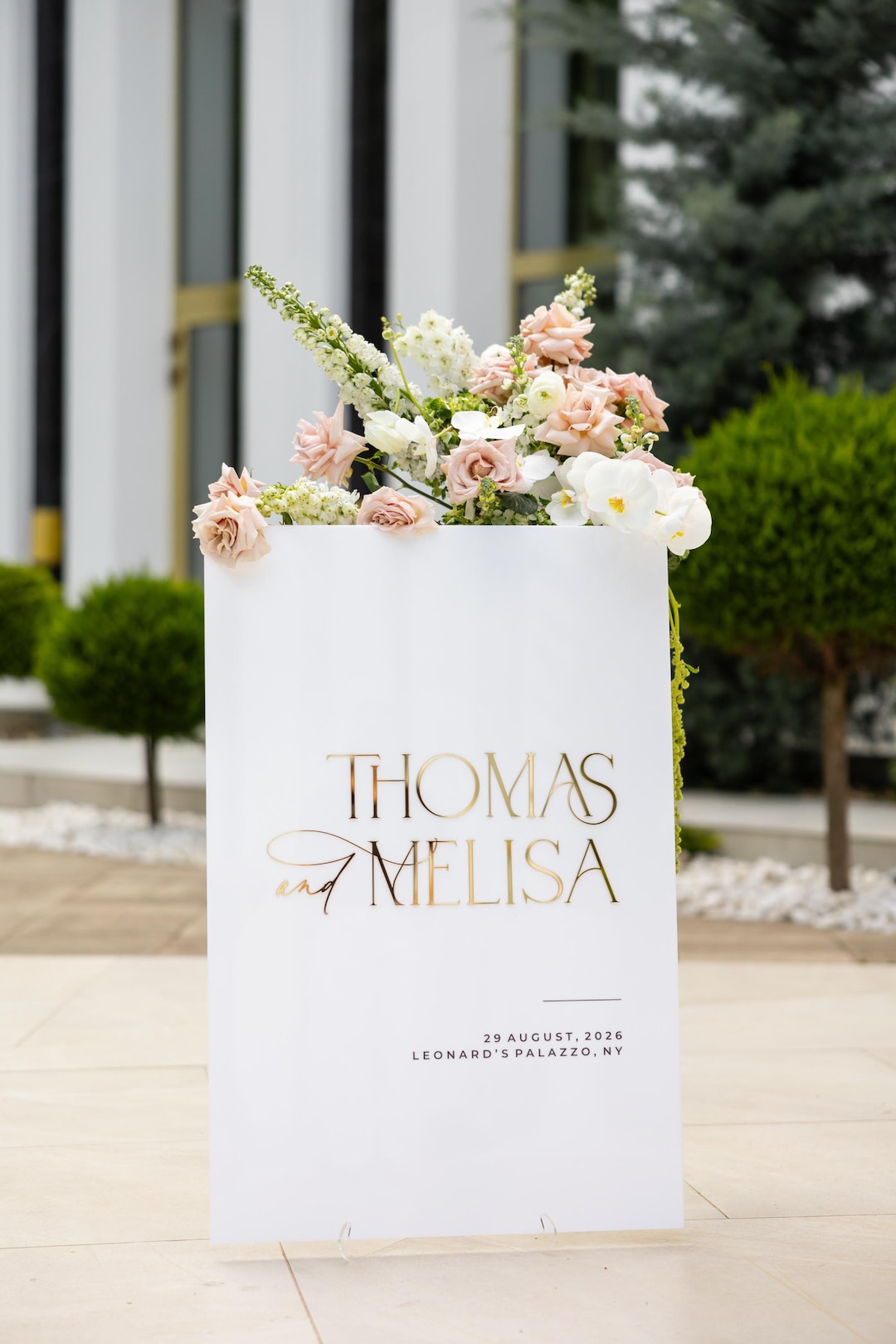 White Wedding Welcome Sign - Acrylic Wedding Sign With Gold Mirror ...