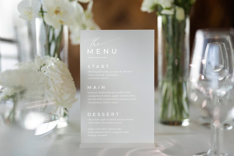Frosted Acrylic Wedding Menu Wedding Table Signage Wedding - Etsy
