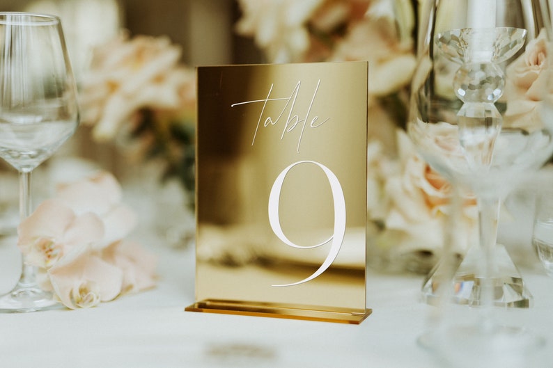 Gold Acrylic Table Numbers - Wedding Table Numbers With Stands - Gold ...