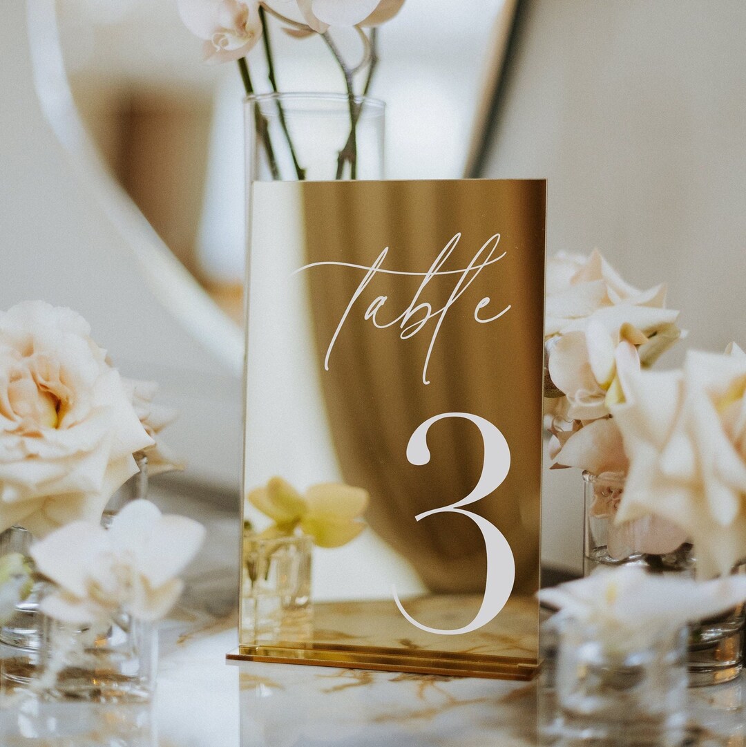 Gold Table Numbers - Wedding Table Numbers - Gold Mirror Table Signs ...