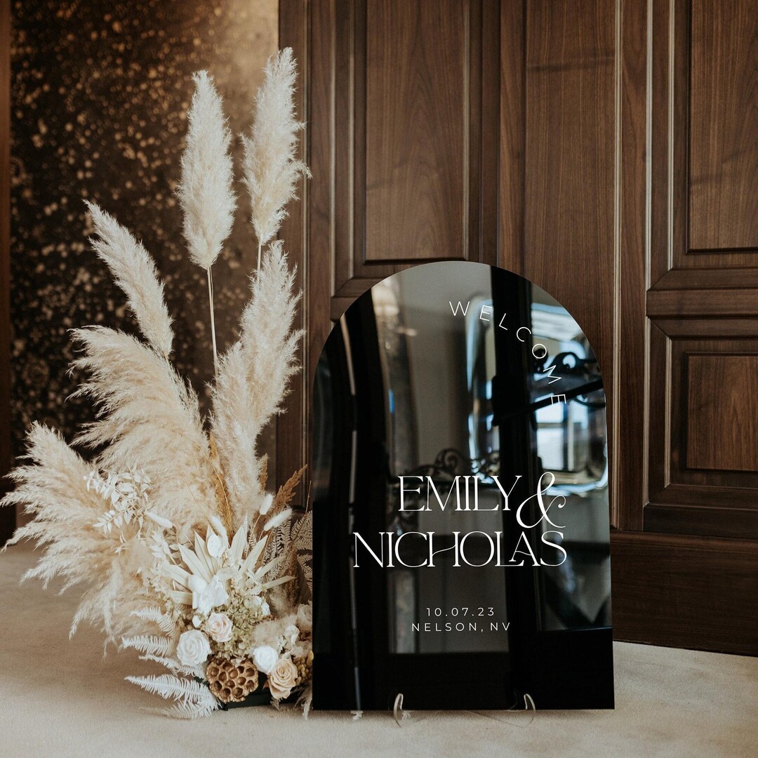 Wedding Welcome Signage Arch Glossy Black Welcome Sign Wedding Welcome ...