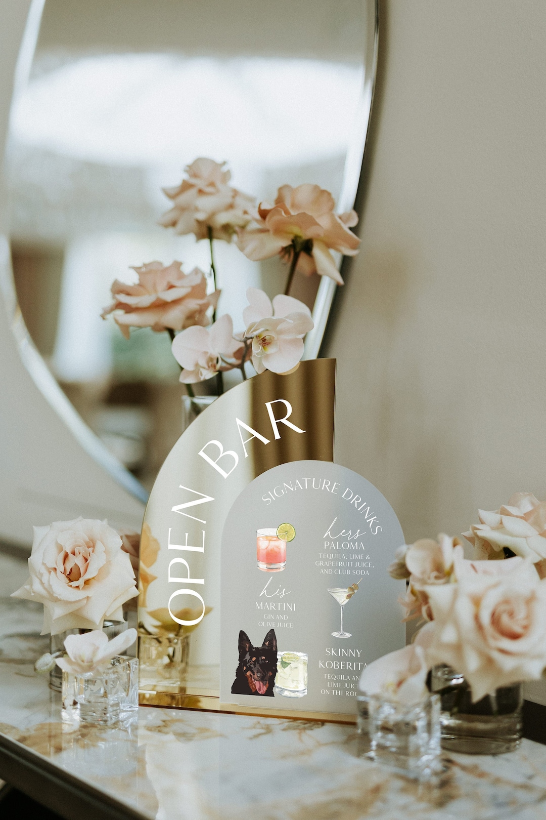 Gold Mirror Wedding Bar Sign Wedding Signature Cocktails Dog Signature ...