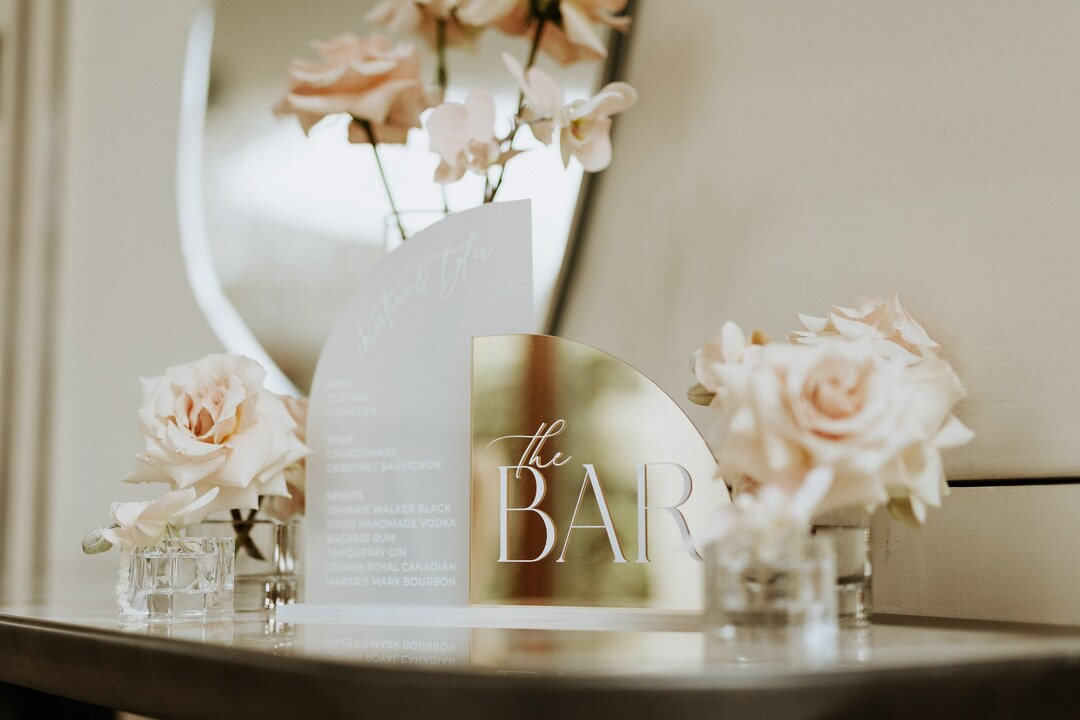 Gold Mirror Bar Sign Wedding Bar Menu His and Hers Signature Drinks ...
