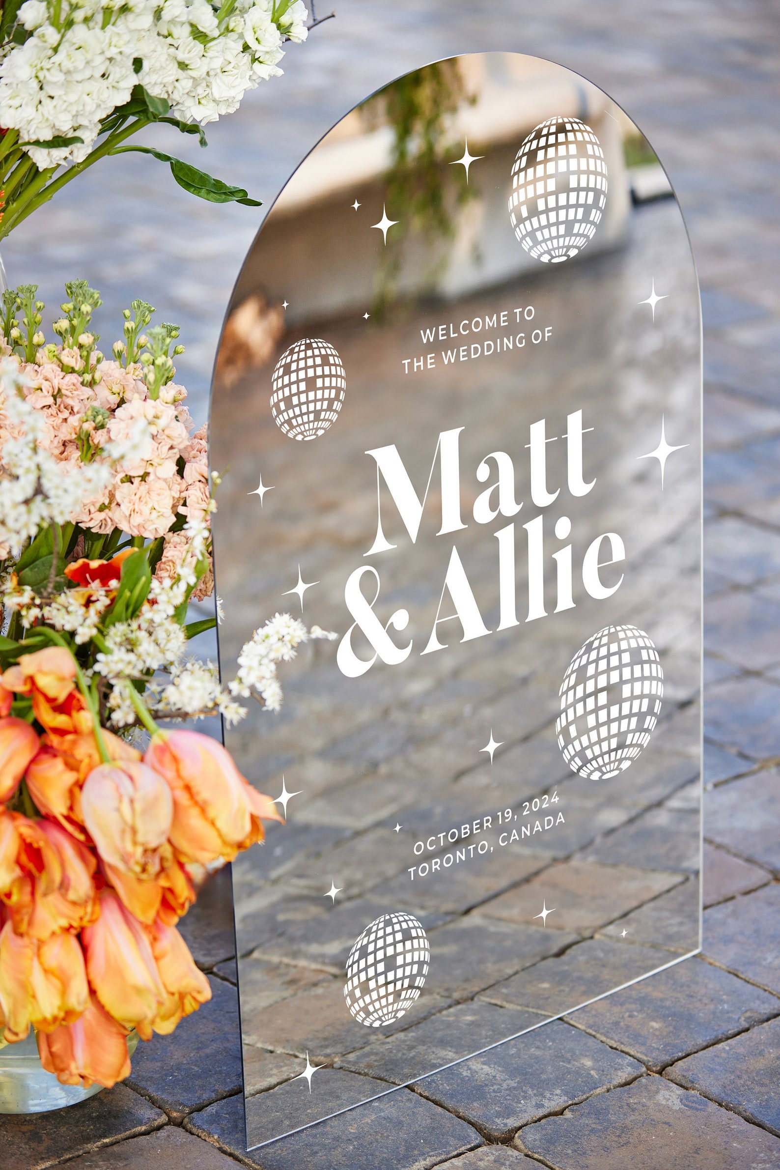 Arched Wedding Retro Welcome Sign - Disco Ball Wedding Sign - Wedding ...