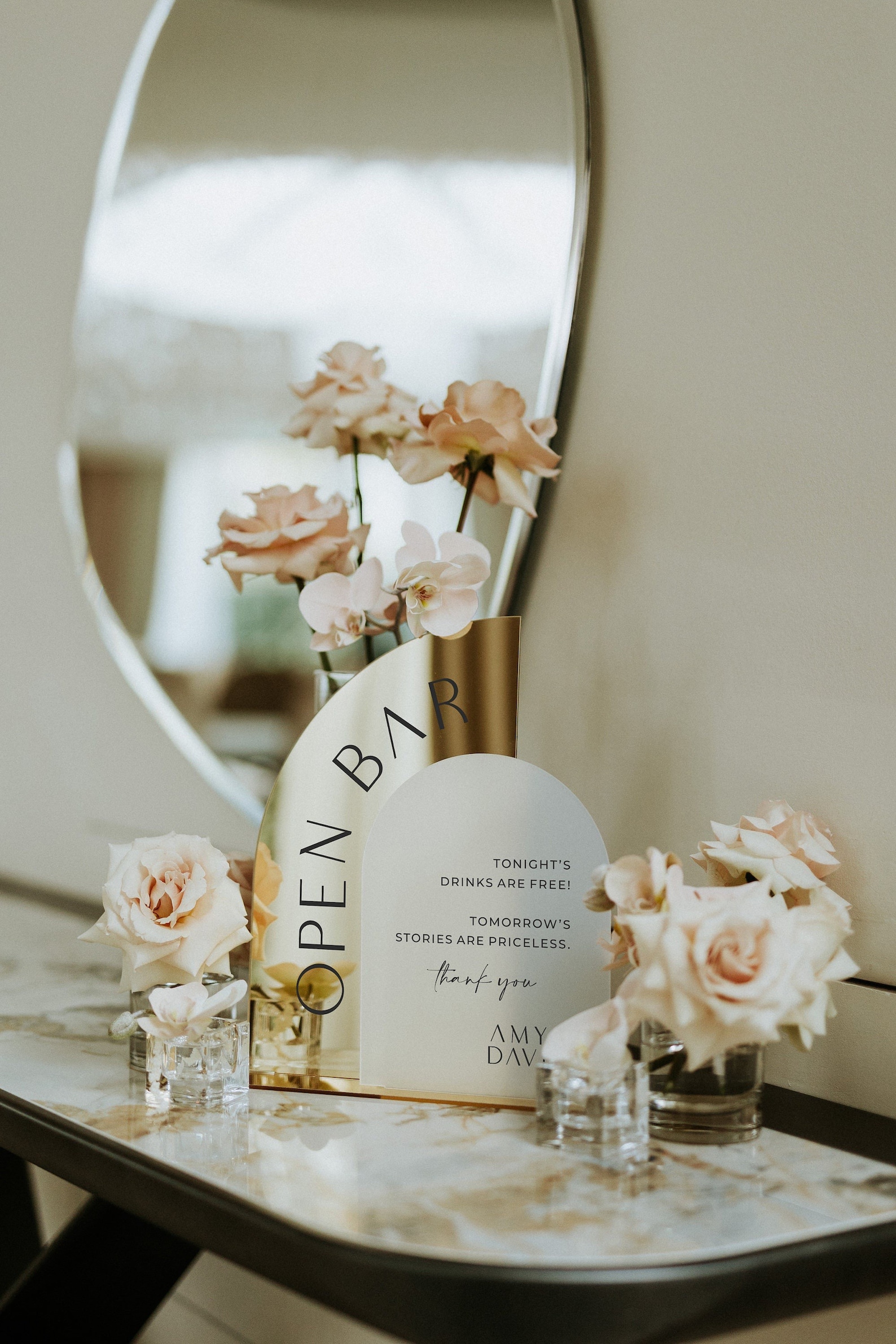 Open Bar Wedding Arched Gold Mirror Frosted Acrylic Bar Sign - Etsy
