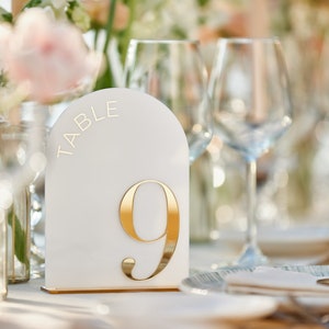 Arch Table Numbers White Acrylic 3D Gold Mirror Table Numbers Wedding ...