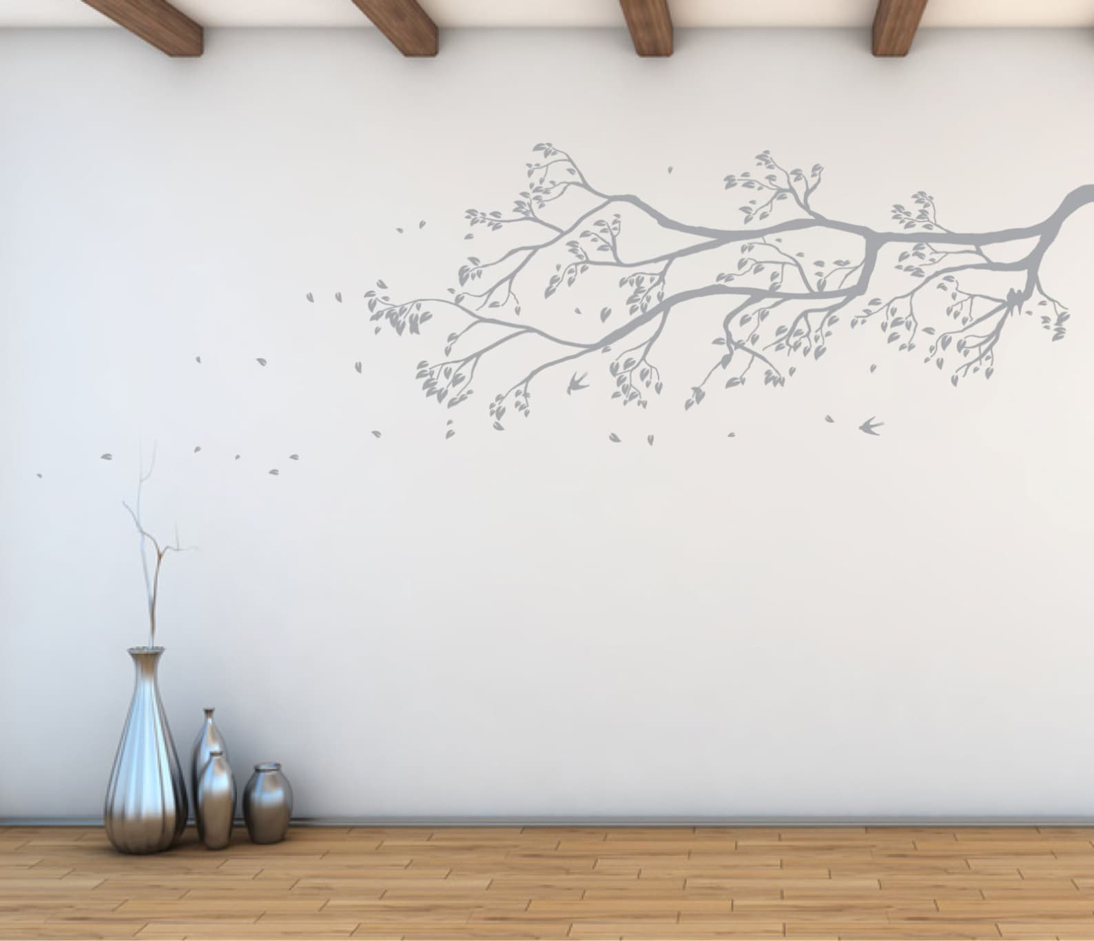 Tree Branch Wall Sticker With Falling Leaves and Birds Perched - Etsy ...