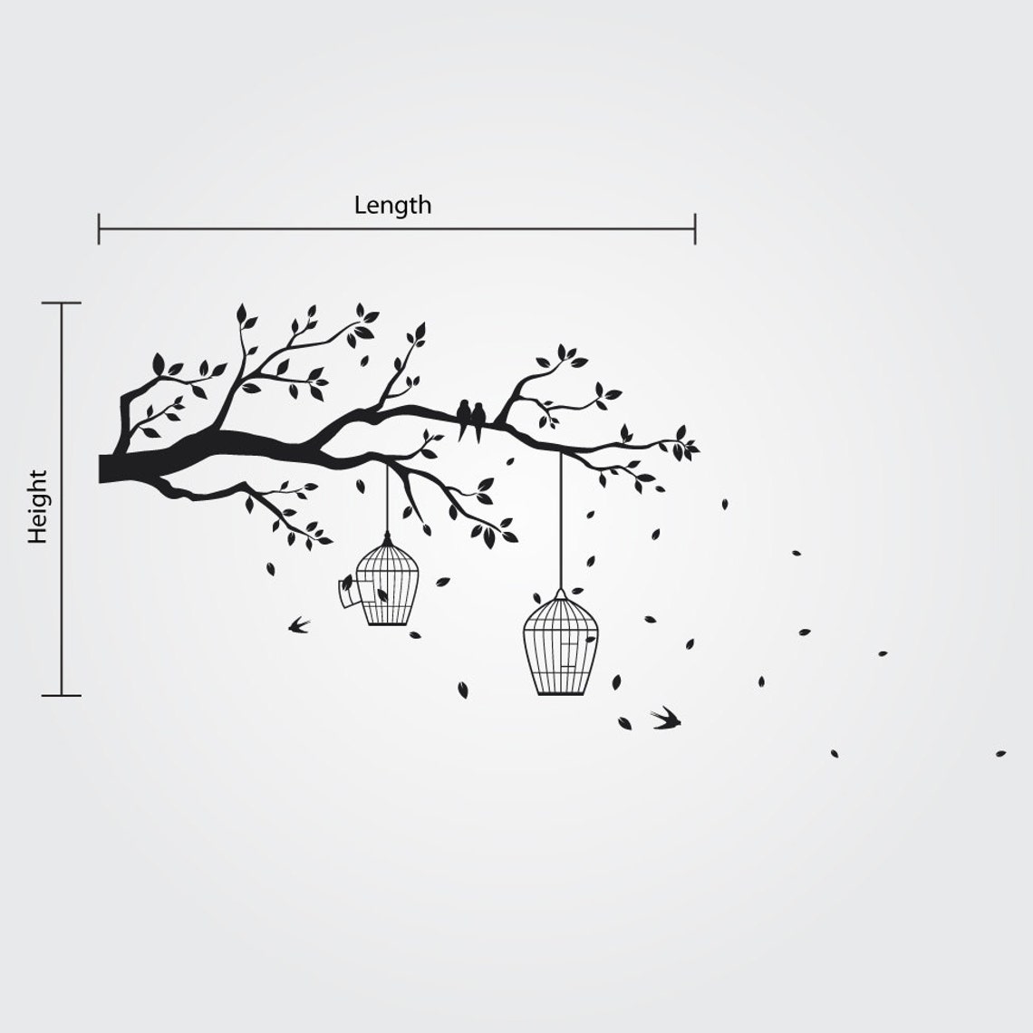 Removable Tree Branch Wall Sticker With Falling Leaves Bird - Etsy ...