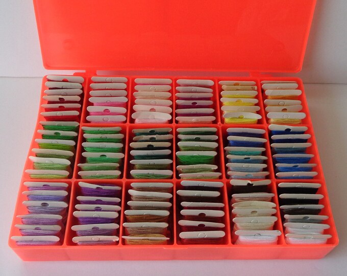 Vintage Darice Floss Organizer Orange Box With 108 Cards Embroidery ...
