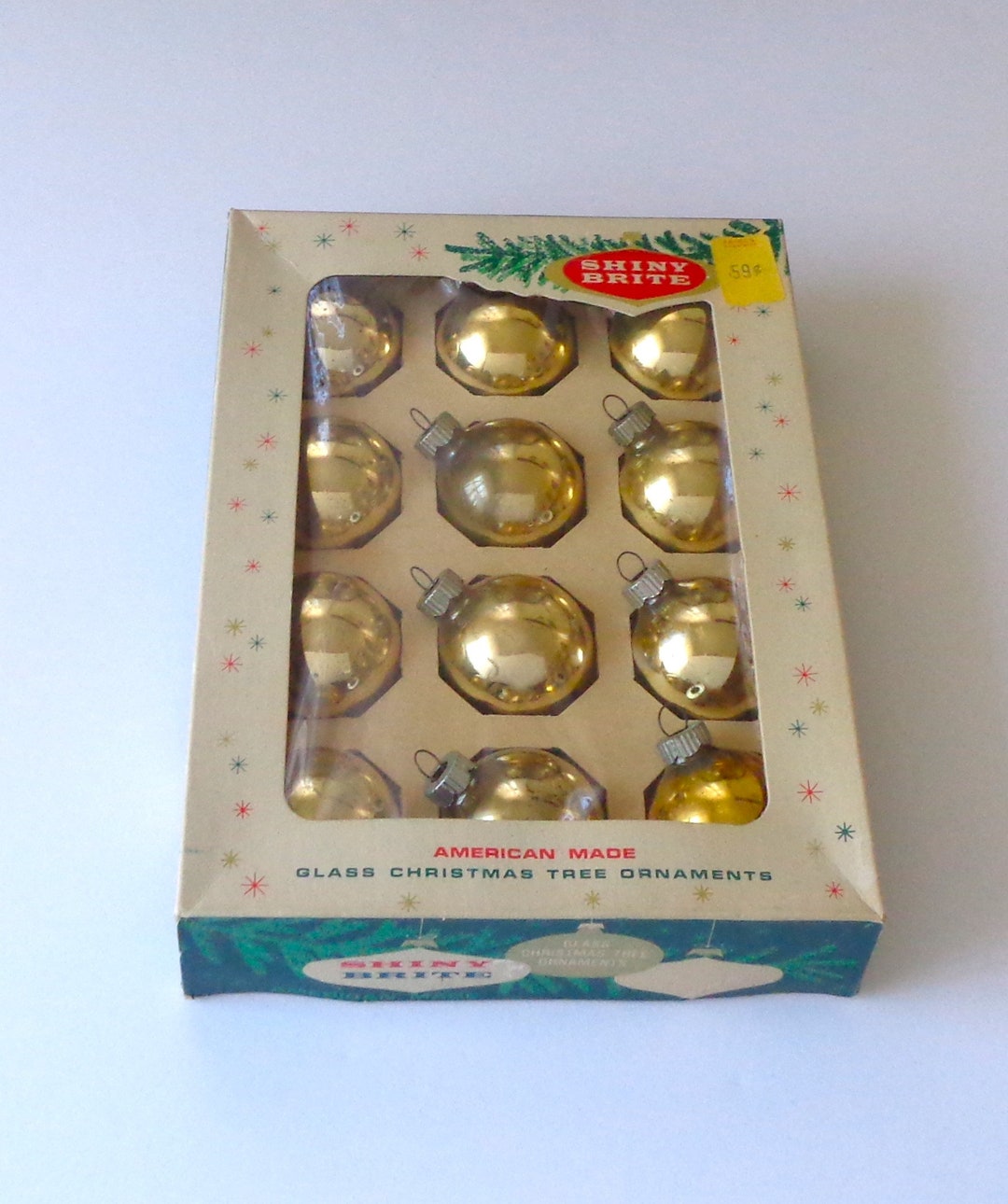 Vintage Shiny Brite Set of 12 Small Gold Mercury Glass Christmas ...