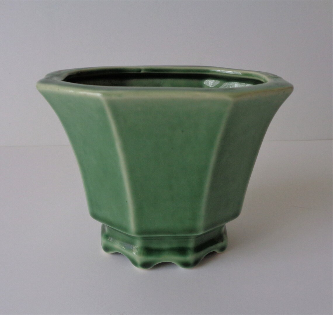 Vintage Ivy Design Green Pottery Pedestal Planter Flower Pot - Etsy