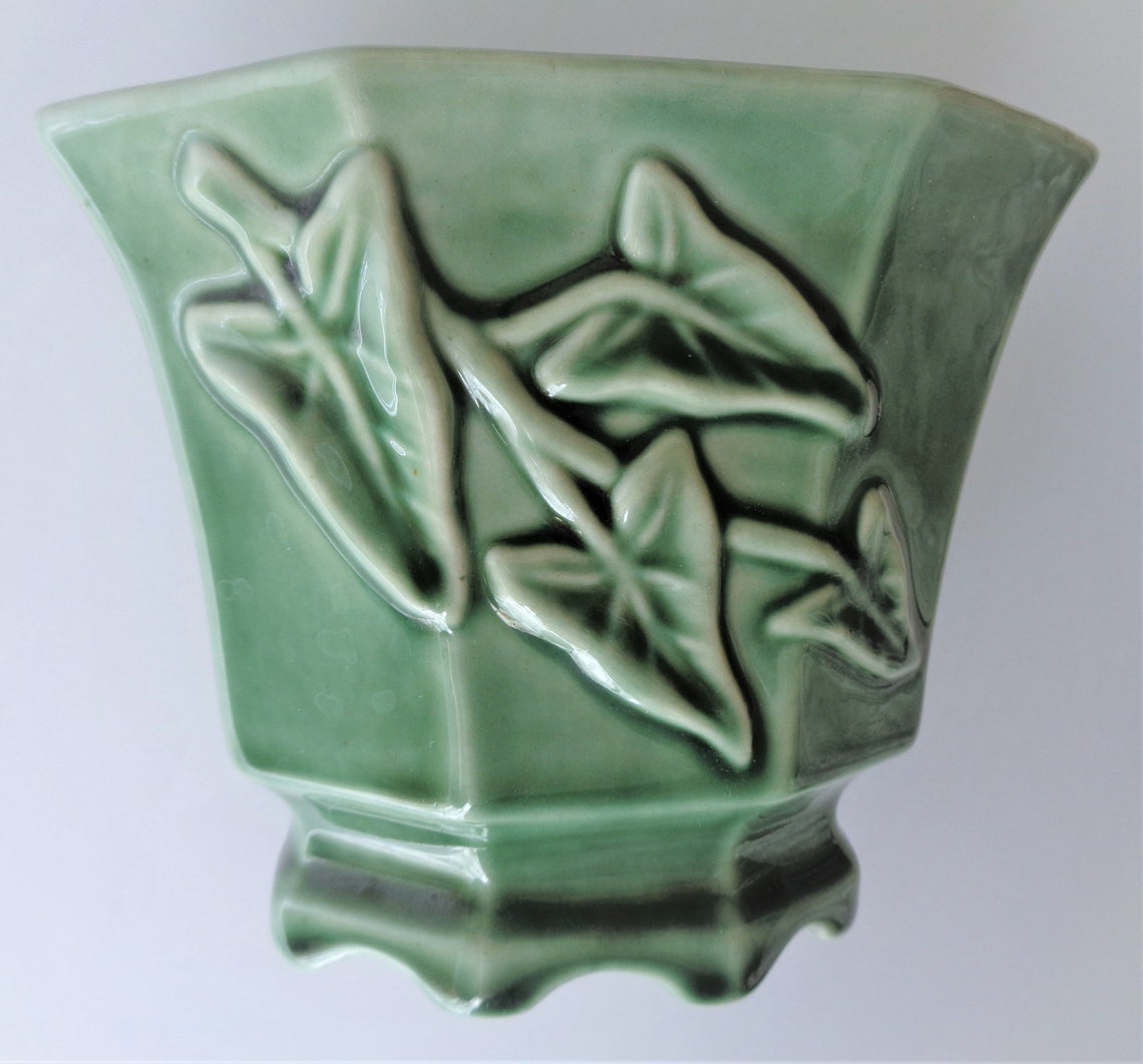 Vintage Ivy Design Green Pottery Pedestal Planter Flower Pot - Etsy