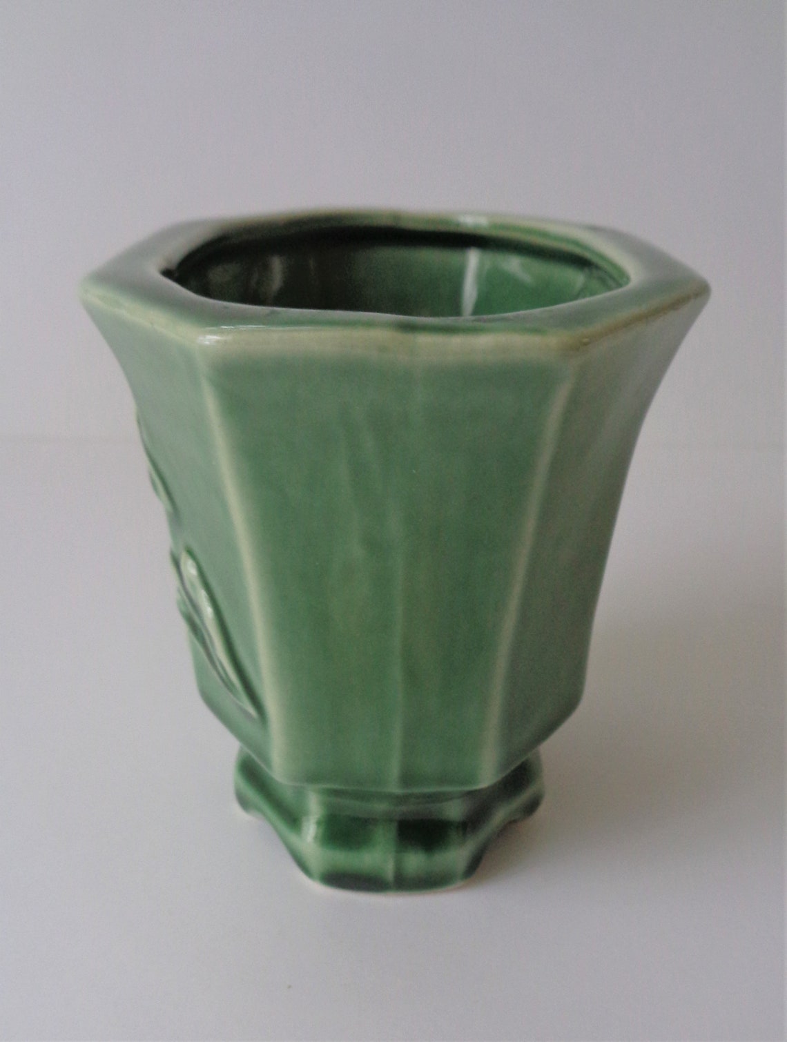Vintage Ivy Design Green Pottery Pedestal Planter Flower Pot - Etsy