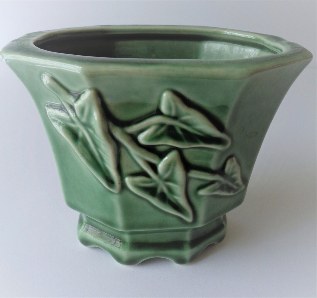 Vintage Ivy Design Green Pottery Pedestal Planter Flower Pot - Etsy