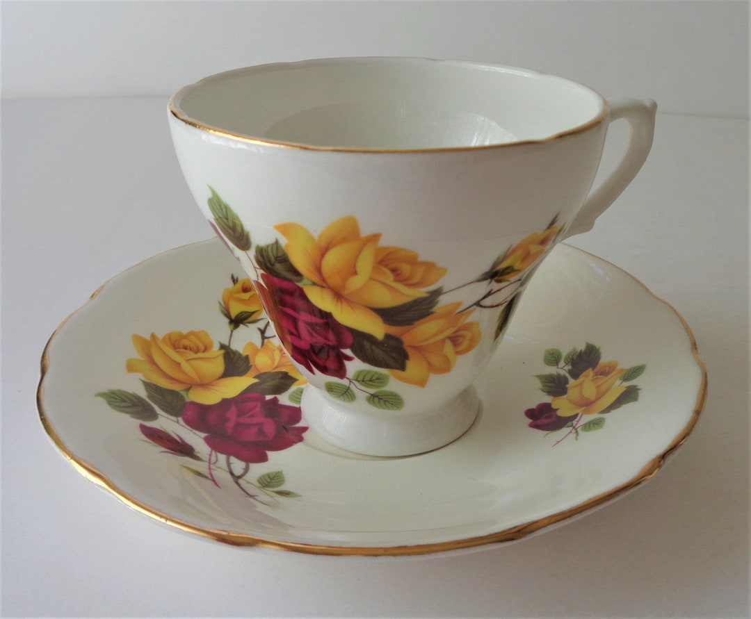 Vintage Royal Sutherland Bone China England Tea Cup and Saucer Yellow ...
