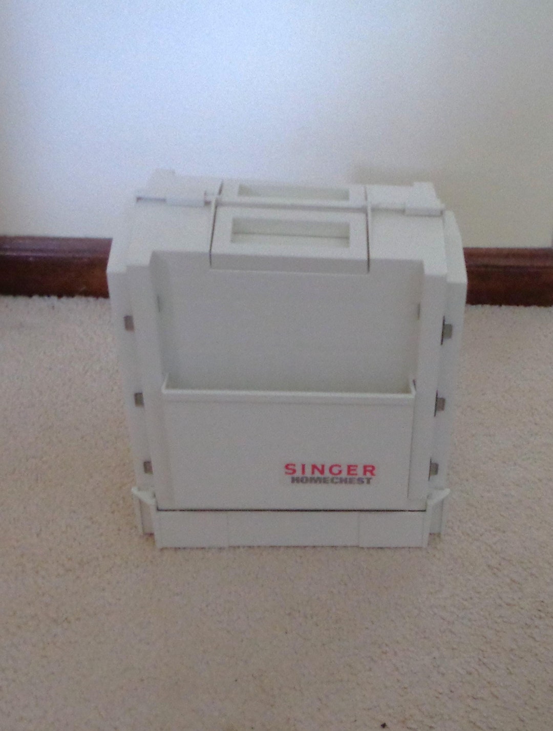 Vintage Sewing Box, Singer Homechest Sewing Box, Gray Plastic Foldout ...