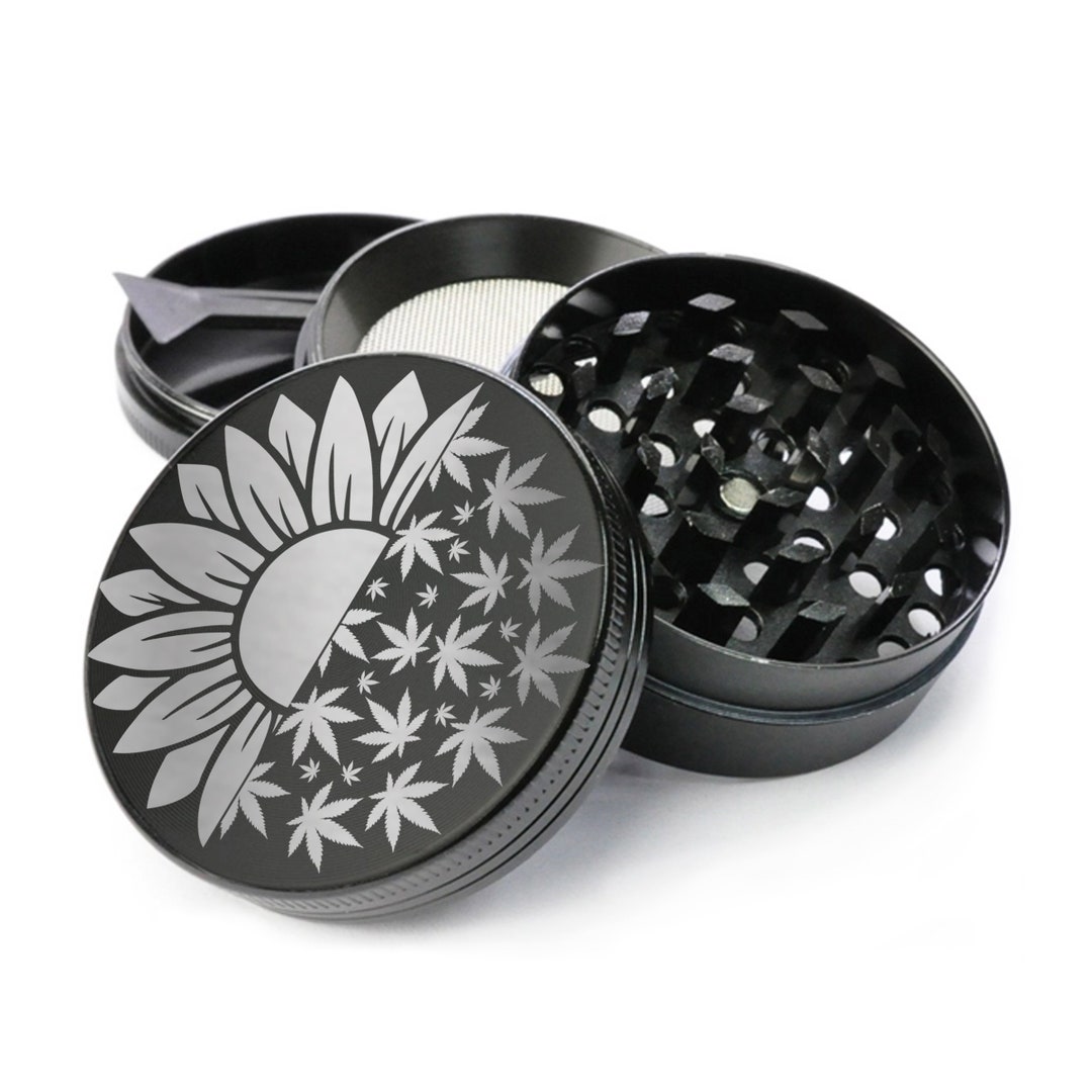 Sunflower and Leaves Design, Black Herb Grinder, Laser Engraved - Etsy