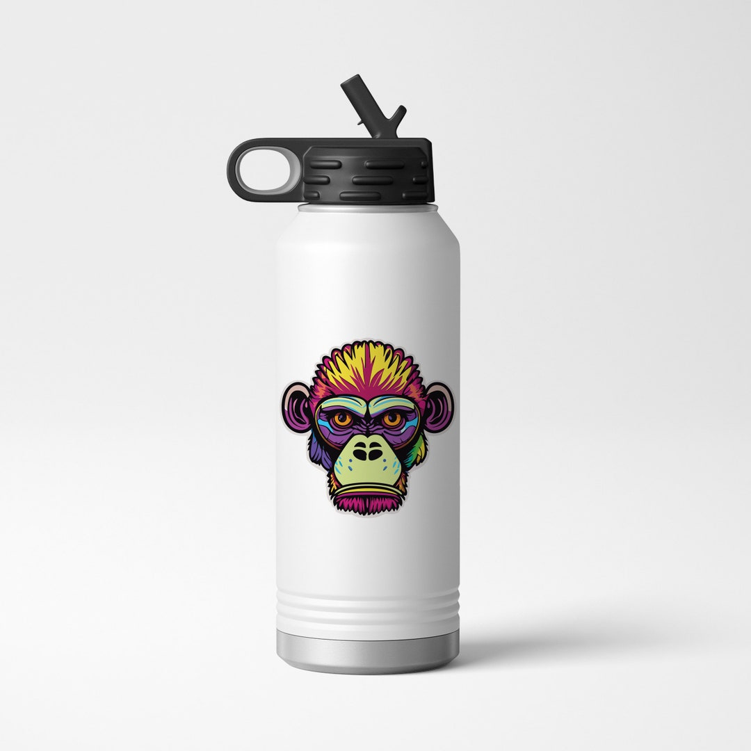 Monkey Colorful Design, Psychedelic Art, UV Printed Water Bottle 32 Oz ...