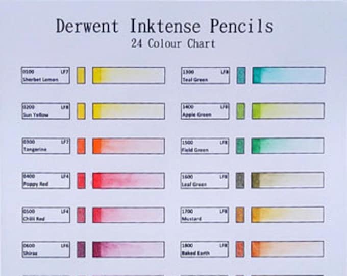 Derwent Inktense 24 Pencil Colour Chart Template | Printable Colouring ...