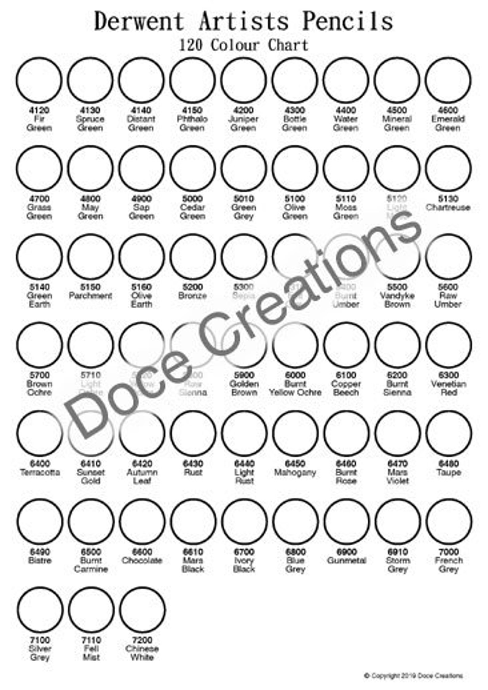 Derwent Artists 120 Pencil Colour Chart Template Printable Colouring ...