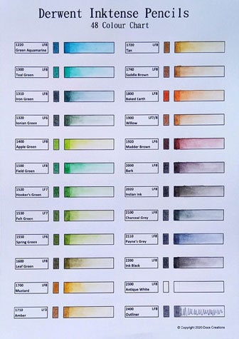 Derwent Inktense 48 Pencil Colour Chart Template Printable Colouring ...