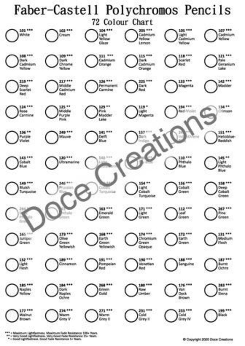Polychromos 72 Pencil Colour Chart Template Printable Colouring ...