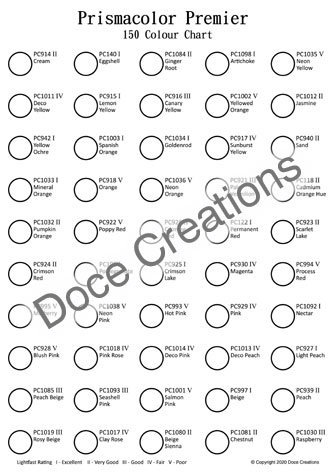 Prismacolor Premier 150 Pencil Colour Chart Template Printable ...