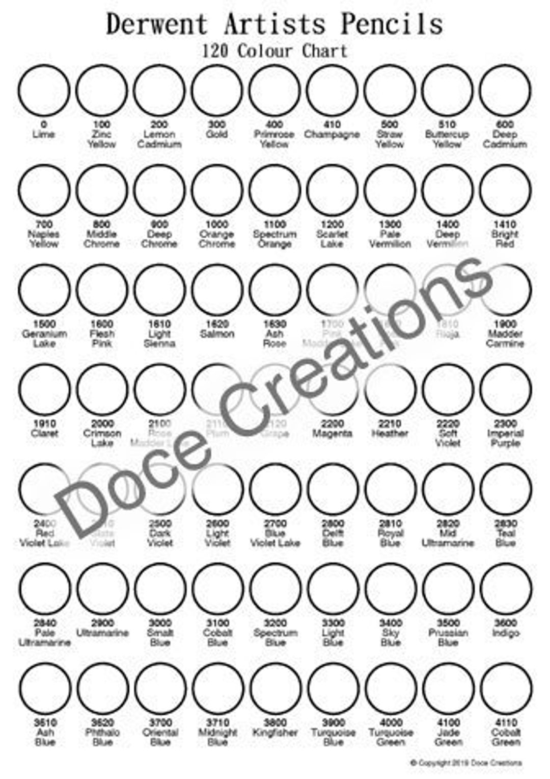 Derwent Artists 120 Pencil Colour Chart Template Printable Colouring ...