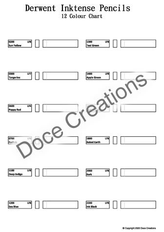 Derwent Inktense 12 Pencil Colour Chart Template Printable - Etsy