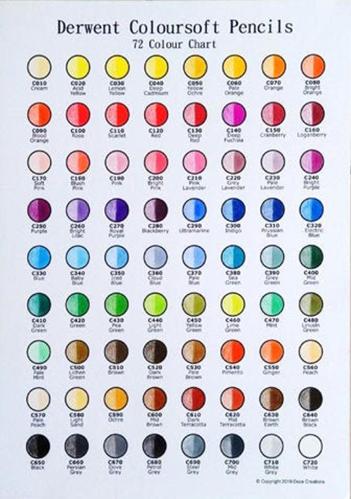 Derwent Coloursoft 72 Pencil Color Chart Template Printable Coloring ...
