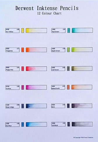 Derwent Inktense 12 Pencil Colour Chart Template Printable - Etsy