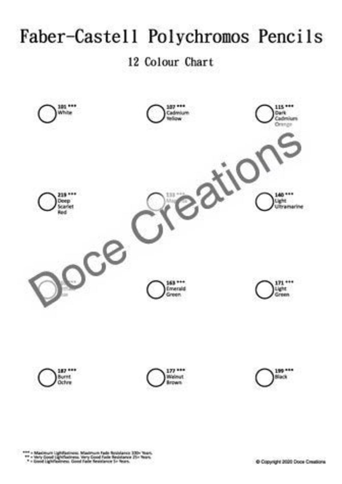 Polychromos 12 Pencil Colour Chart Template Printable | Etsy